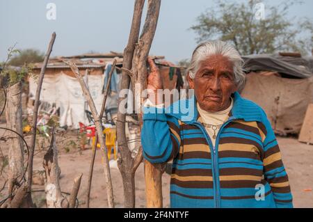 Portrait of an old indigenous woman of the Wichi Indians tribe ...