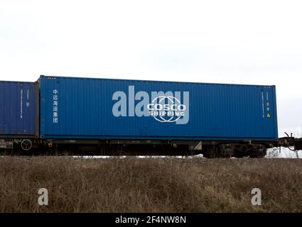 Cosco Shipping container on a freightliner train, Warwickshire, UK ...
