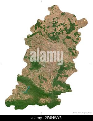 Shape of Shumen, province of Bulgaria, and its capital. Distance scale ...