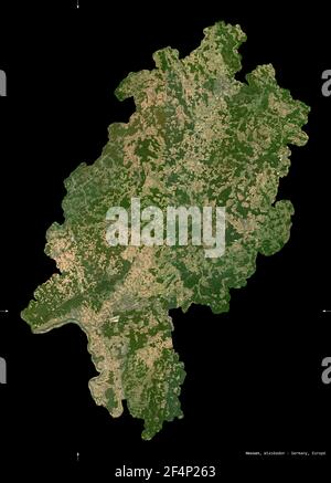 Shape of Hessen, state of Germany, with its capital isolated on white ...