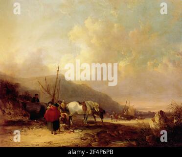 A Busy Beach Scene by William Shayer Stock Photo - Alamy