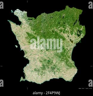 Skane, county of Sweden. High resolution satellite map. Corner ...