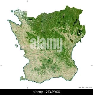 Skane, county of Sweden. High resolution satellite map. Corner ...