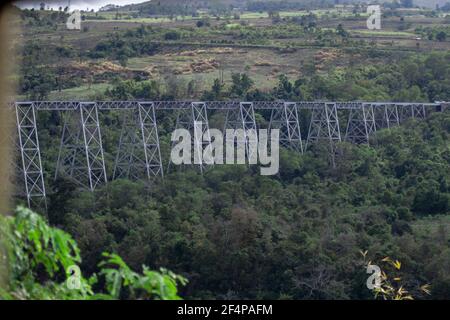 View over the massive famous Goteik Viaduct bridge for the local ...
