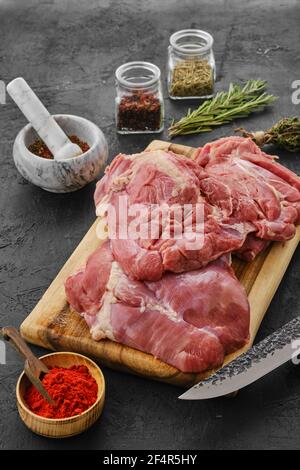 Raw Turkey boneless and skinless thigh fillet. Farm eco meat. Isolated ...
