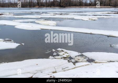 Ice drift on river. Ice in motion during early spring. Floating Of Ice ...