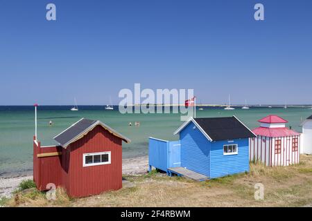Aero island, beach Huts at Aeroskobing Vesterstrand, fyn, Denmark ...