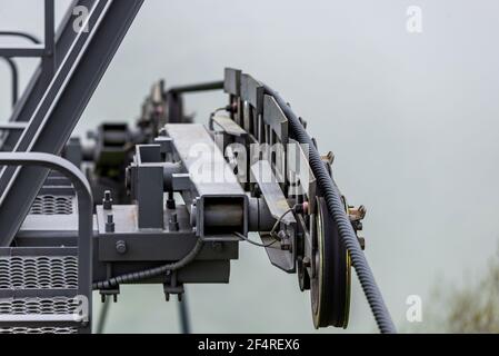 Cable car gear wheels. Rollers and pulleys of the ski lift Stock Photo ...