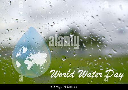 World water day. Abstract waterdrop concept of landscape background ...