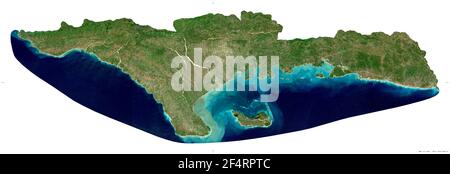 Sud, department of Haiti. High resolution satellite map. Locations and ...