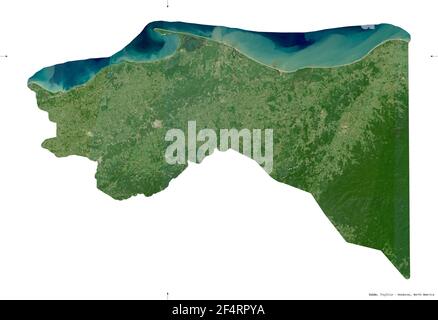 Colon, department of Honduras. High resolution satellite map. Locations ...