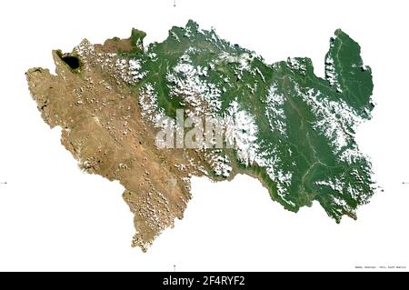 Junin, region of Peru. High resolution satellite map. Locations of ...