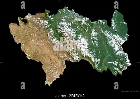 Junin, region of Peru. High resolution satellite map. Locations of ...