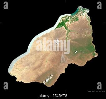 Tumbes, region of Peru. High resolution satellite map. Locations of ...