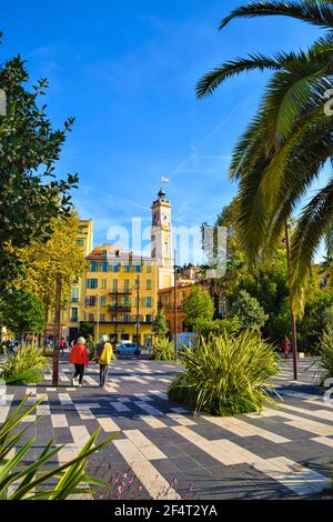 Promenade du Paillon park and Saint Francois tower in the Old Town ...