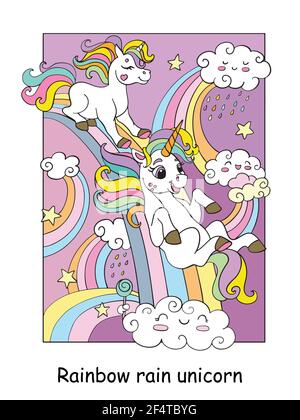 Card with a cute unicorns and rainbow Stock Vector Image & Art - Alamy