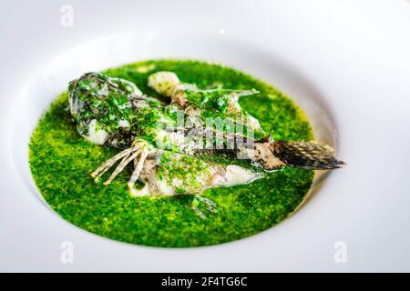 main course of Odontobutis Obscurus fish and Farm Egg stewed and served ...