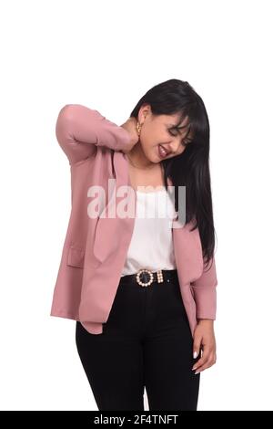 woman with pain on nape on white background Stock Photo - Alamy