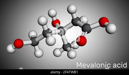Mevalonic acid, MVA, R-mevalonic acid molecule. It is precursor in the ...