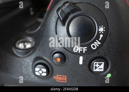 DSLR camera switches and buttons turned on Stock Photo - Alamy