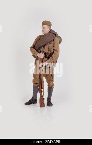 Male actor in the form of an ordinary soldier of the Russian army ...