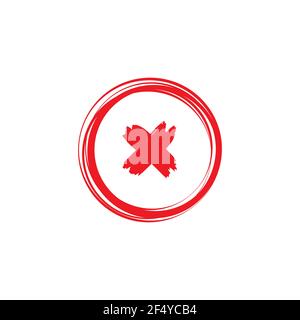 Red brush painted cross. Delete hand drawn button. Warning error icon ...