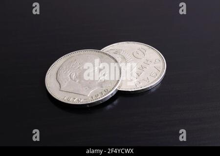 Two old USSR coins on a black background close up Stock Photo - Alamy
