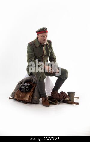 Male actor in the form of an ordinary soldier of the Russian army ...