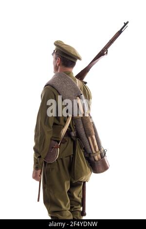 Male actor in the form of an ordinary soldier of the Russian army ...