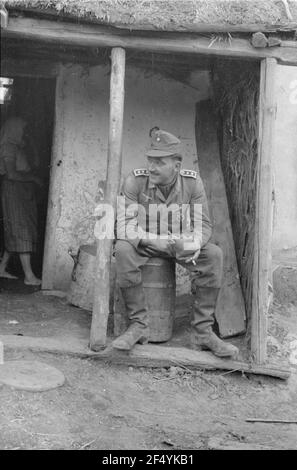 Second World War. For billeting. Soviet Union. On a hillside man in ...
