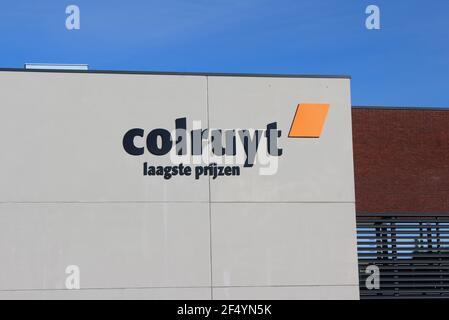 LEBBEKE, BELGIUM, 20 MARCH 2021: Exterior view of a Colruyt supermarket ...