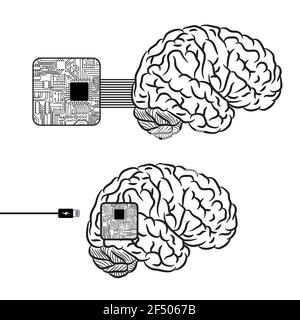 Brain microscheme chip charging background Stock Vector Image & Art - Alamy