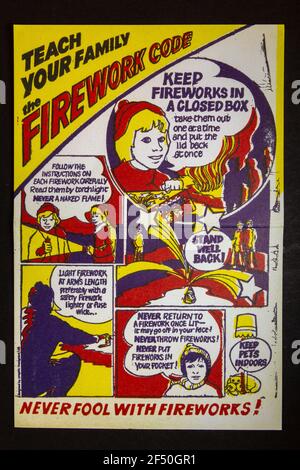 A replica of a 'Teach Your Family The Firework Code' leaflet, part of a ...