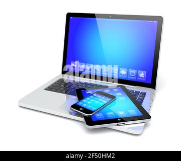 notebook, tablet pc and smartphone (3d render Stock Photo - Alamy