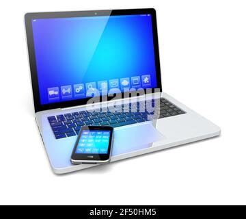 telephone, phone, blue, laptop, notebook, computers, computer, isolated ...