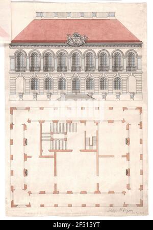 Dresden, Castle elfigau. Design garden facade and floor plan upper ...