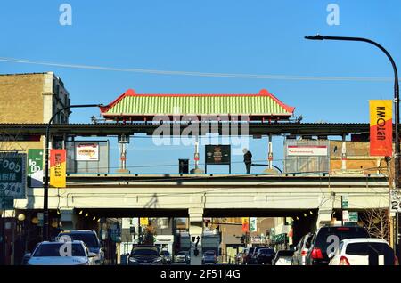 Chicago, Illinois, USA. Argyle Street in the Uptown neighborhood on ...