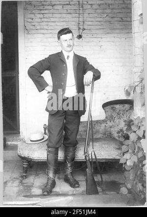 Portrait Ernst Otto Gerhardt with rifle, recorded in Argentina Stock ...