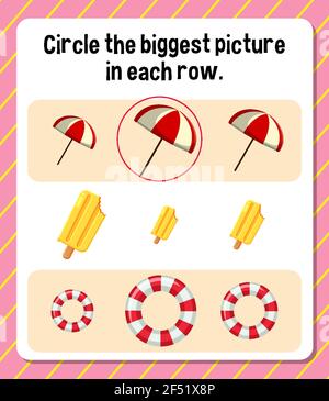 Circle the biggest picture in each row worksheet for children ...