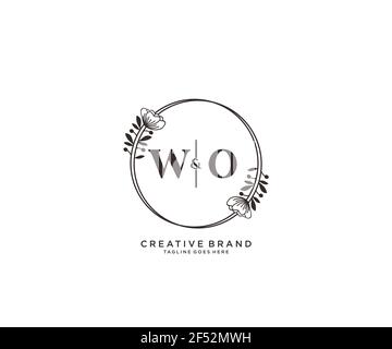 WO letters Botanical feminine logo template floral, editable premade ...