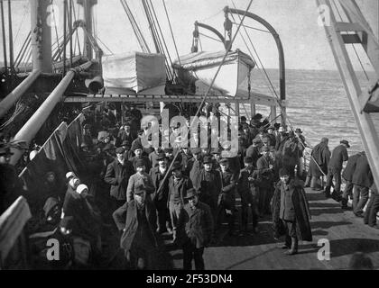 Steerage passengers on an emigrant ship out of Liverpool to New York ...