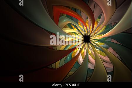 Exotic Flower of colorful ribbons. Fractal abstract daisy tape spiral ...