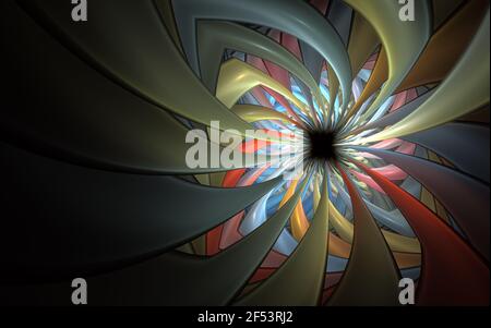 Exotic Flower of colorful ribbons. Fractal abstract daisy tape spiral ...