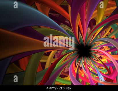 Exotic Flower of colorful ribbons. Fractal abstract daisy tape spiral ...