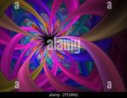 Exotic Flower of colorful ribbons. Fractal abstract daisy tape spiral ...