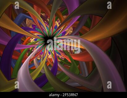 Exotic Flower of colorful ribbons. Fractal abstract daisy tape spiral ...
