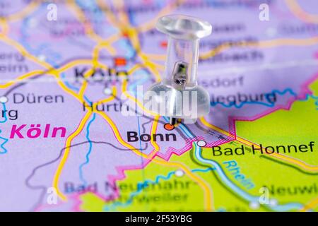 Bonn pinned on a map of Germany Stock Photo - Alamy
