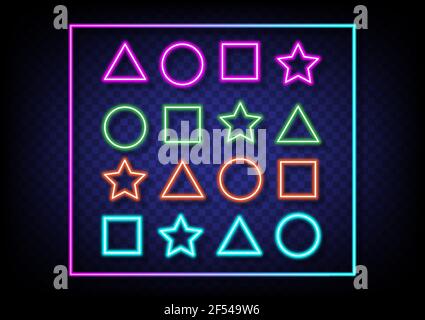 Neon frame with triangle shape on the blue brick wall. Classic ...