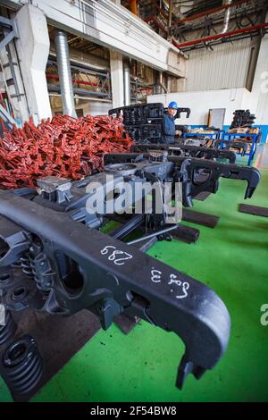 Ekibastuz, Pavlodar region, Kazakhstan May 28 2012: Train car-building ...