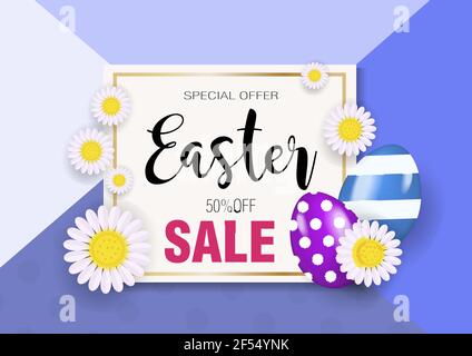 Happy Easter super offer, discounts, promotion with realistic colored ...